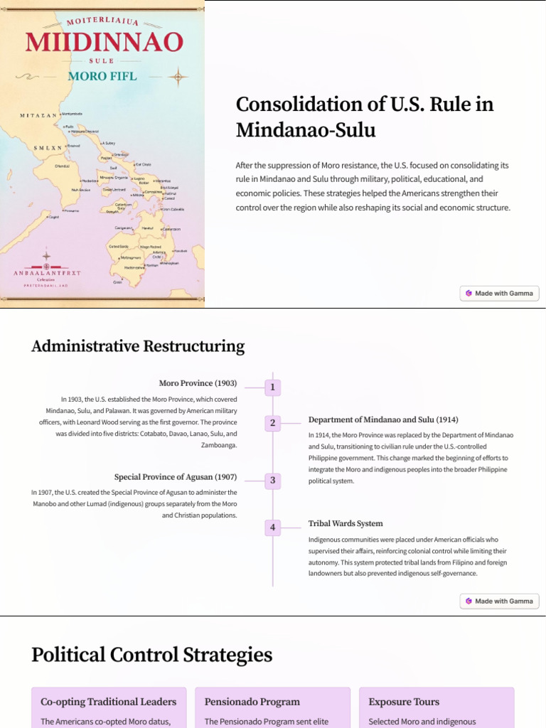 Consolidation of US Rule in Mindanao Sulu | PDF | Philippines | Mindanao