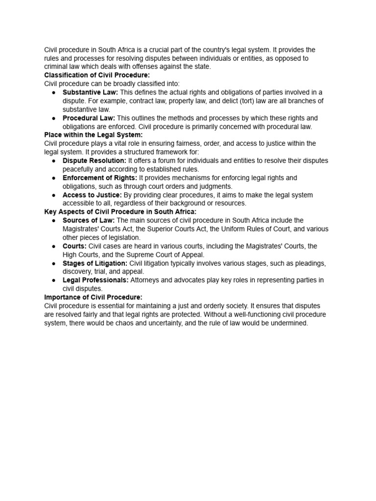 Overview of Civil Procedure in South Africa | PDF