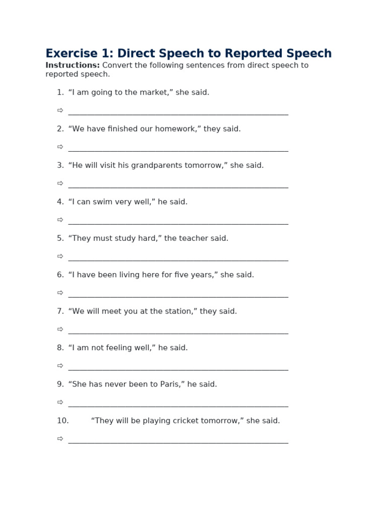 1. Reported speech worksheet | PDF