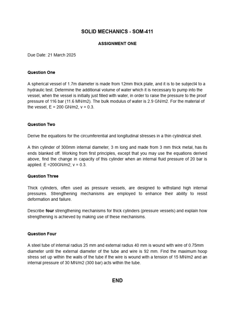 Solid Mechanics - Assignment One | PDF