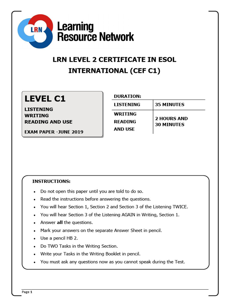LRN C1 ESOL Exam Paper June 2019 | PDF | Fingerprint