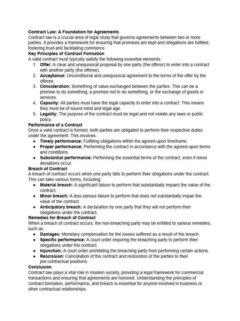 Key Principles of Contract Law Explained | PDF | Breach Of Contract ...