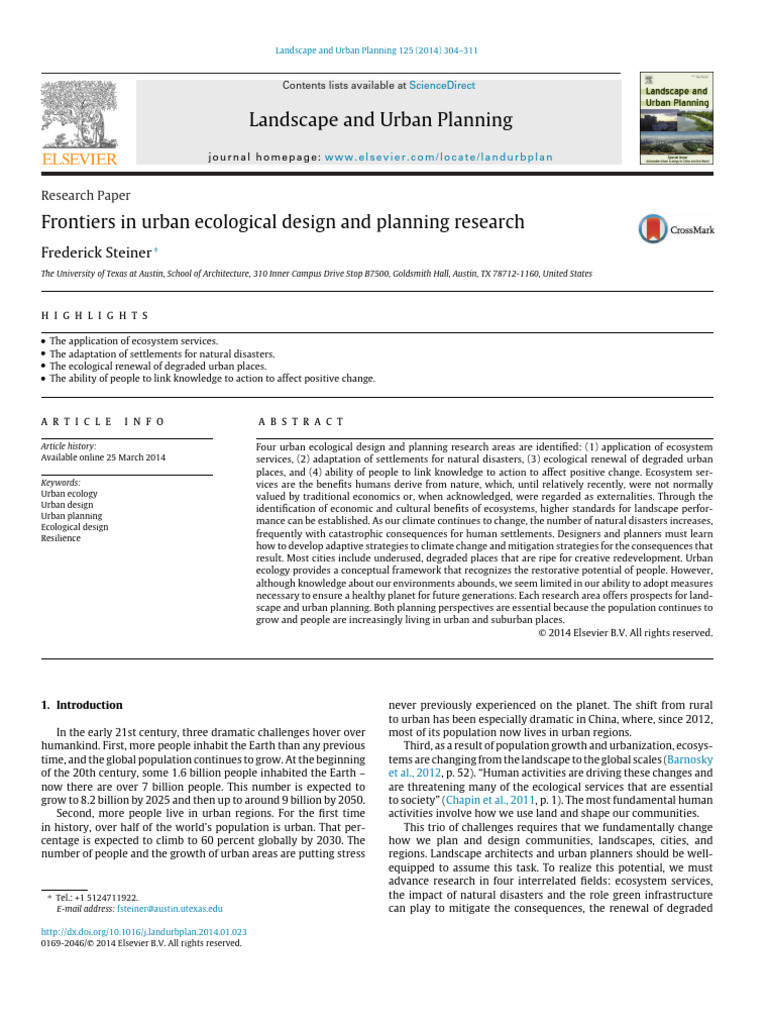 Frontiers in Urban Ecological Design and Planning Research | PDF ...