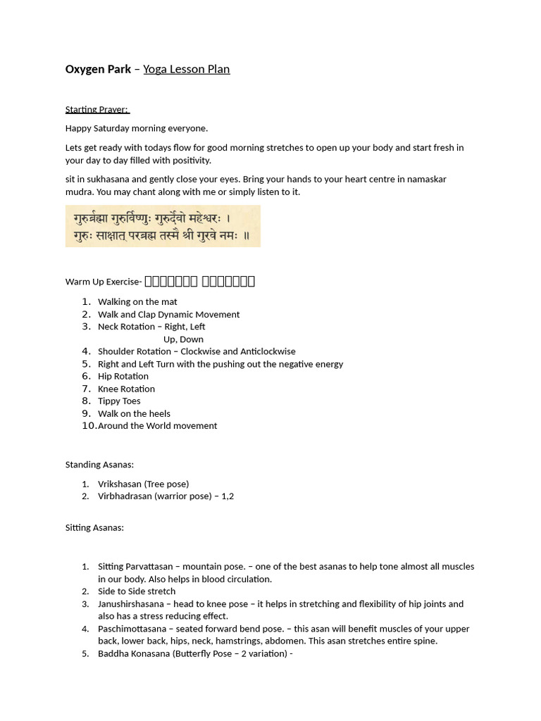 Yoga Lesson Plan | PDF