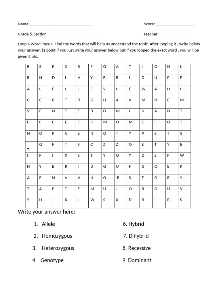 Loop a Word Puzzle Q4 | PDF