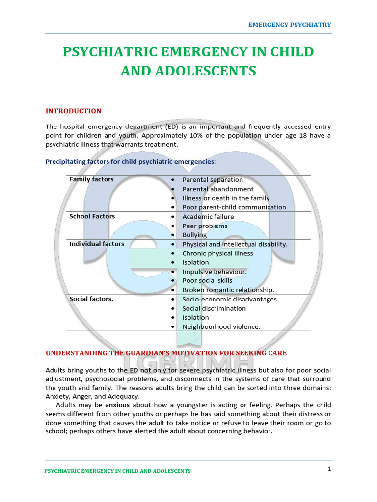 Child and Adolescent Psychiatric Emergencies | PDF | Psychosis | Mental ...