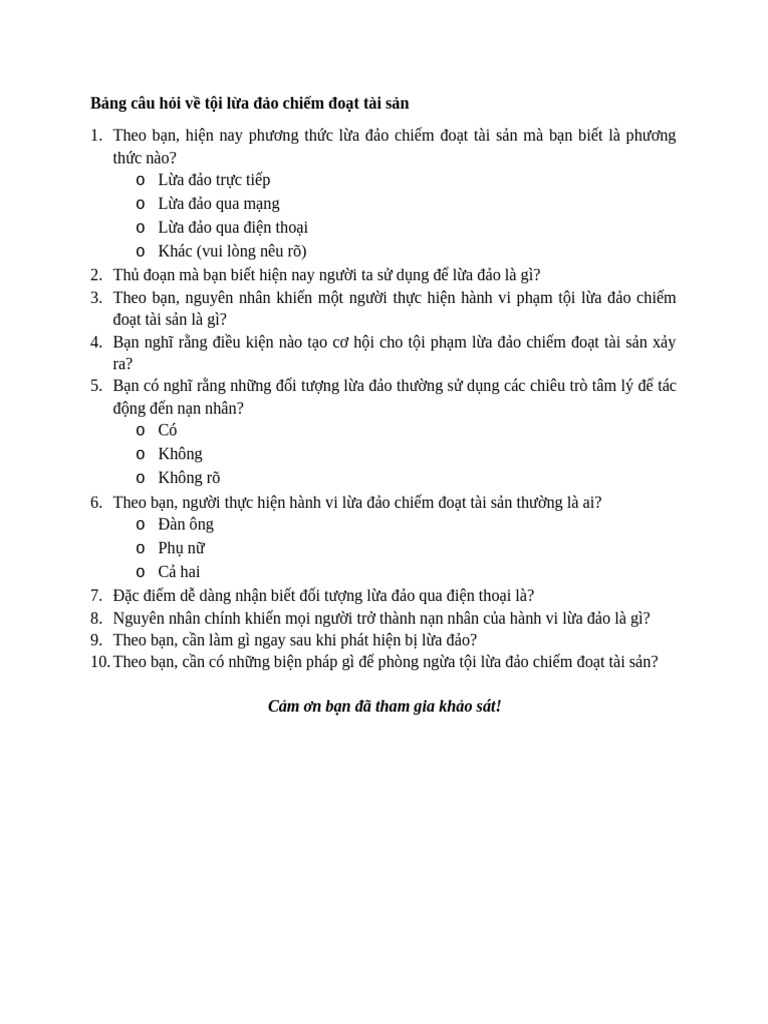 Bảng câu hỏi TTHS (1) | PDF