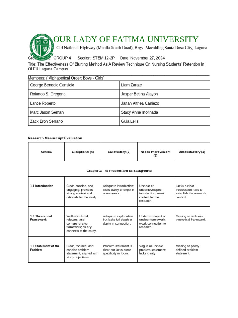Defense Rubrics - Manuscript GROUP 4 | PDF | Methodology | Science
