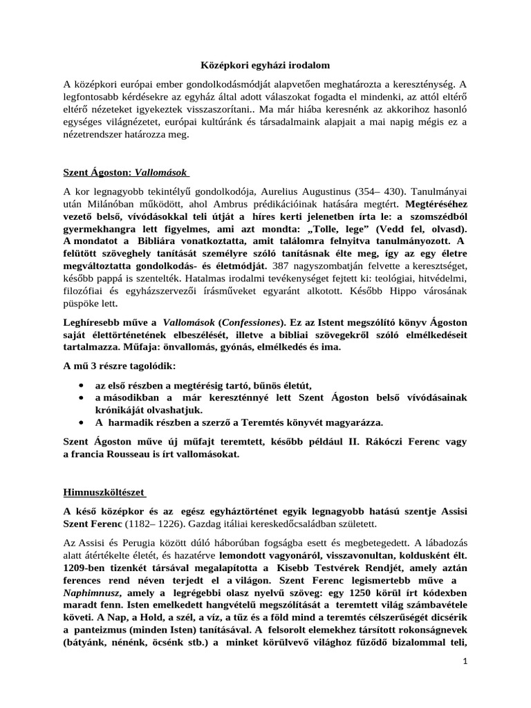 Középkori Egyházi Irodalom | PDF