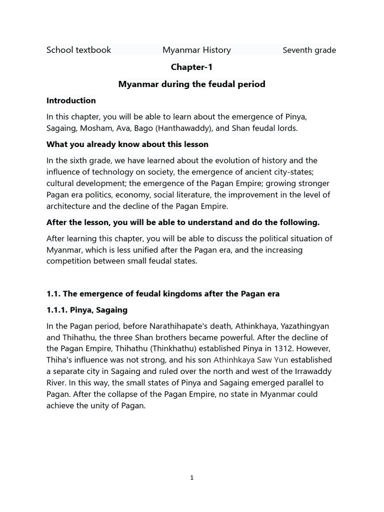 Grade 7 Myanmar History: Feudal Era | PDF | Myanmar