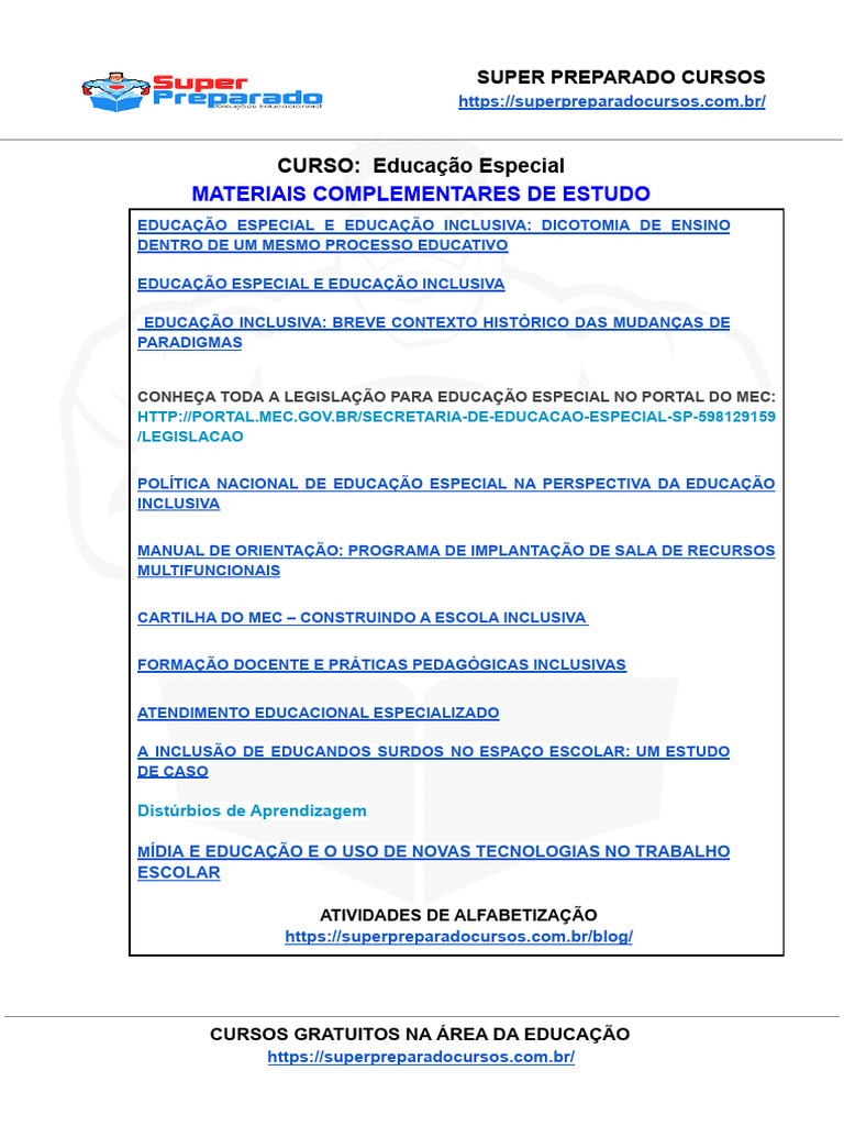 11. Materiais Complementares de Estudo Educacao Especial | PDF