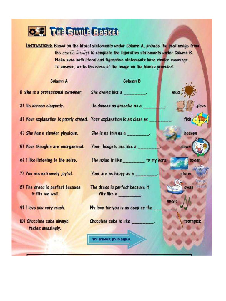 Simile Basket Worksheet | PDF
