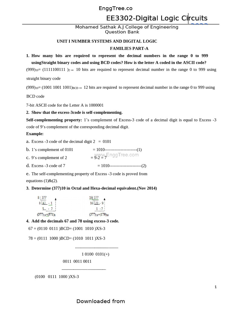 EE3302 Digital Logic Circuits Two Mark Questions 1 | PDF | Logic Gate | Digital Electronics