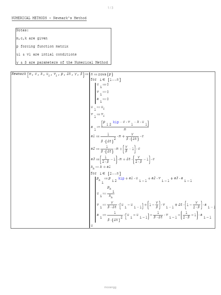 Unit 4 - Examples Numerical Methods - Newmark | PDF | Applied Mathematics | Mathematical Analysis