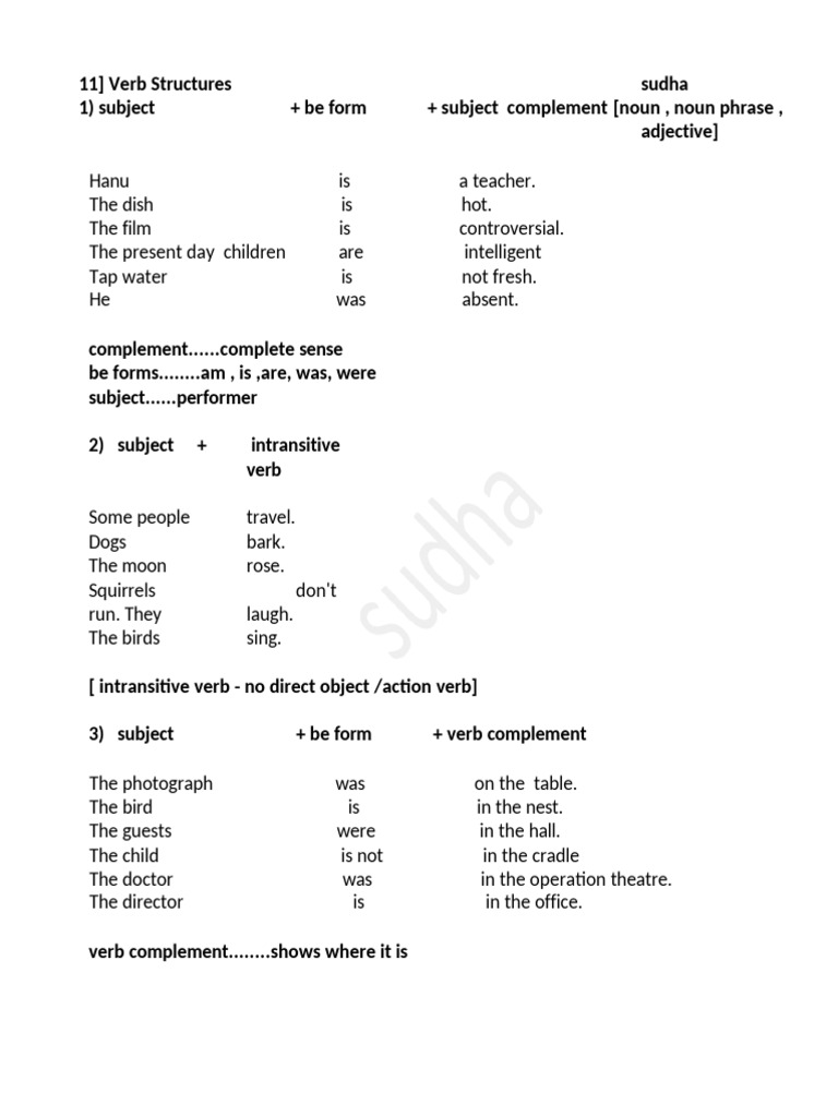 11) Verb Structures ........ 2025 | PDF | Verb | Subject (Grammar)