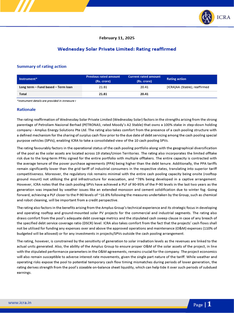 Wednesday Solar Private Limited | PDF | Debt | Diversification (Finance)
