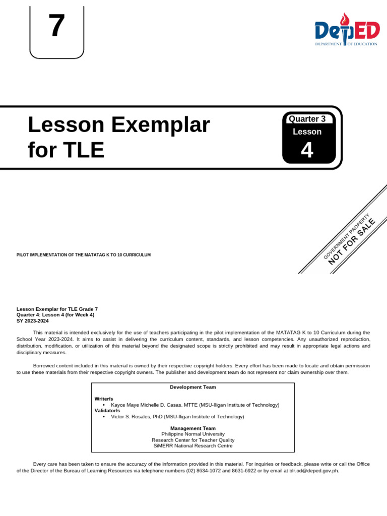 LE Q3 TLE-7 Lesson-4 Week-4 | PDF | Food Safety | Foodborne Illness