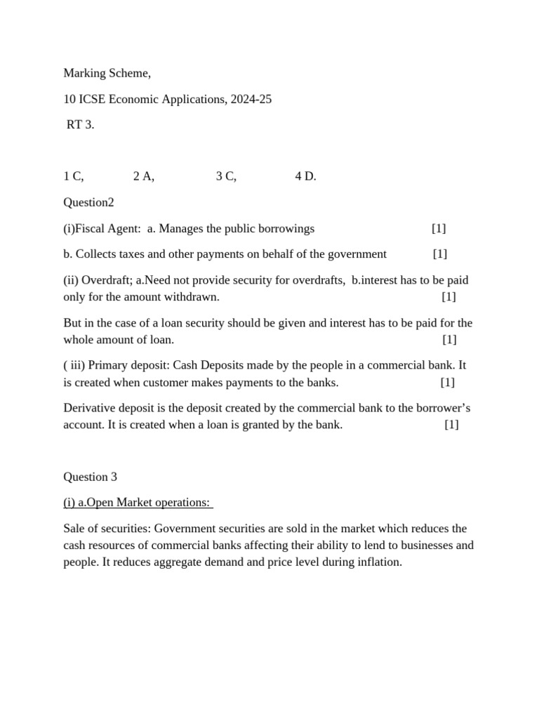 ICSE Economic Applications Marking Scheme 2024 | PDF