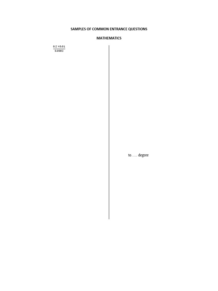 Samples of Common Entrance Questions, 2022 | PDF