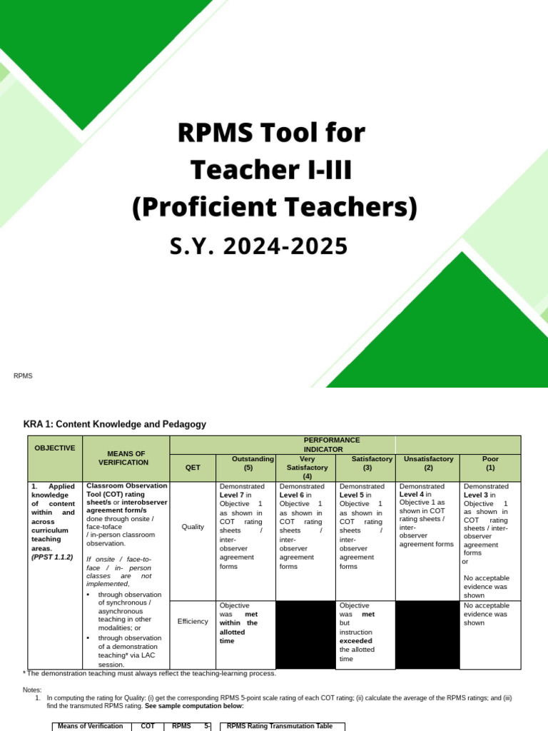 Annex A - PMES Tool For Proficient Teachers SY 2024 2025 | PDF ...