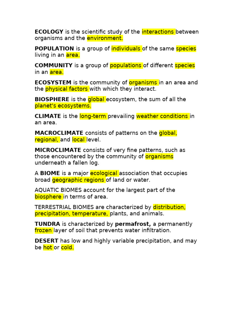 Key Concepts in Ecology and Biomes | PDF