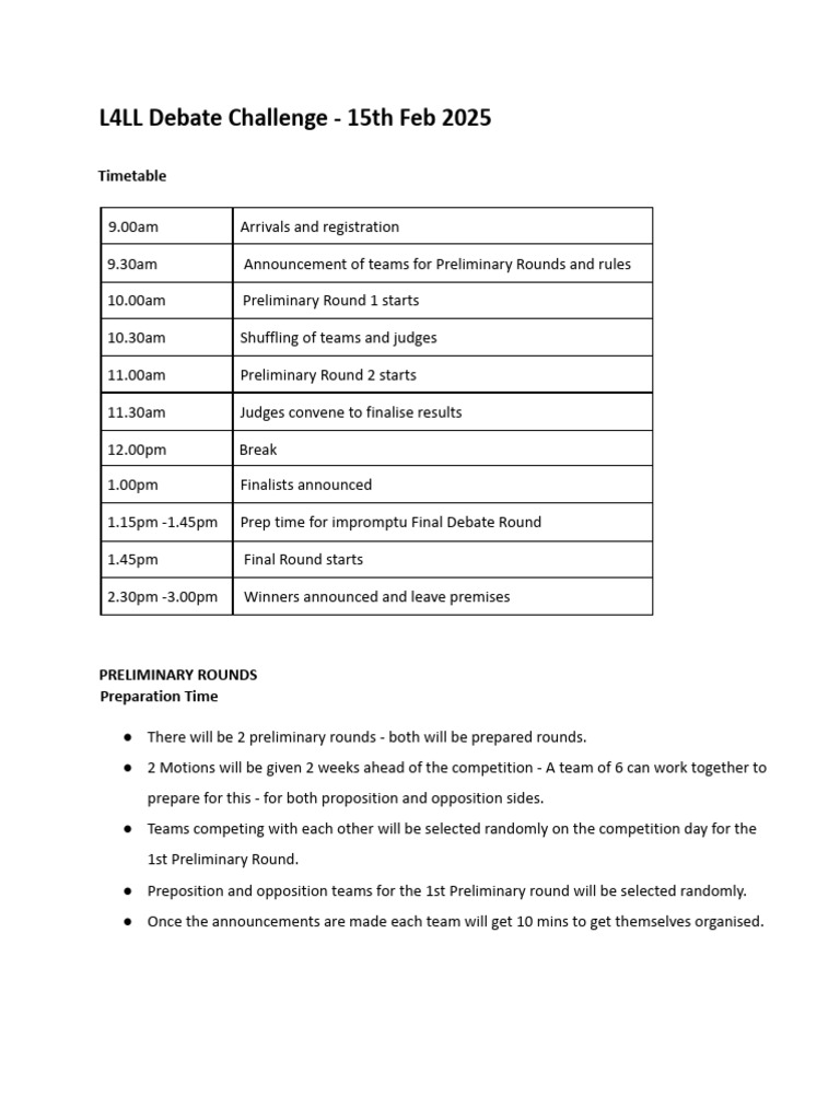 L4LL Debate Challenge Timetable & Rules | PDF | Argument | Logic