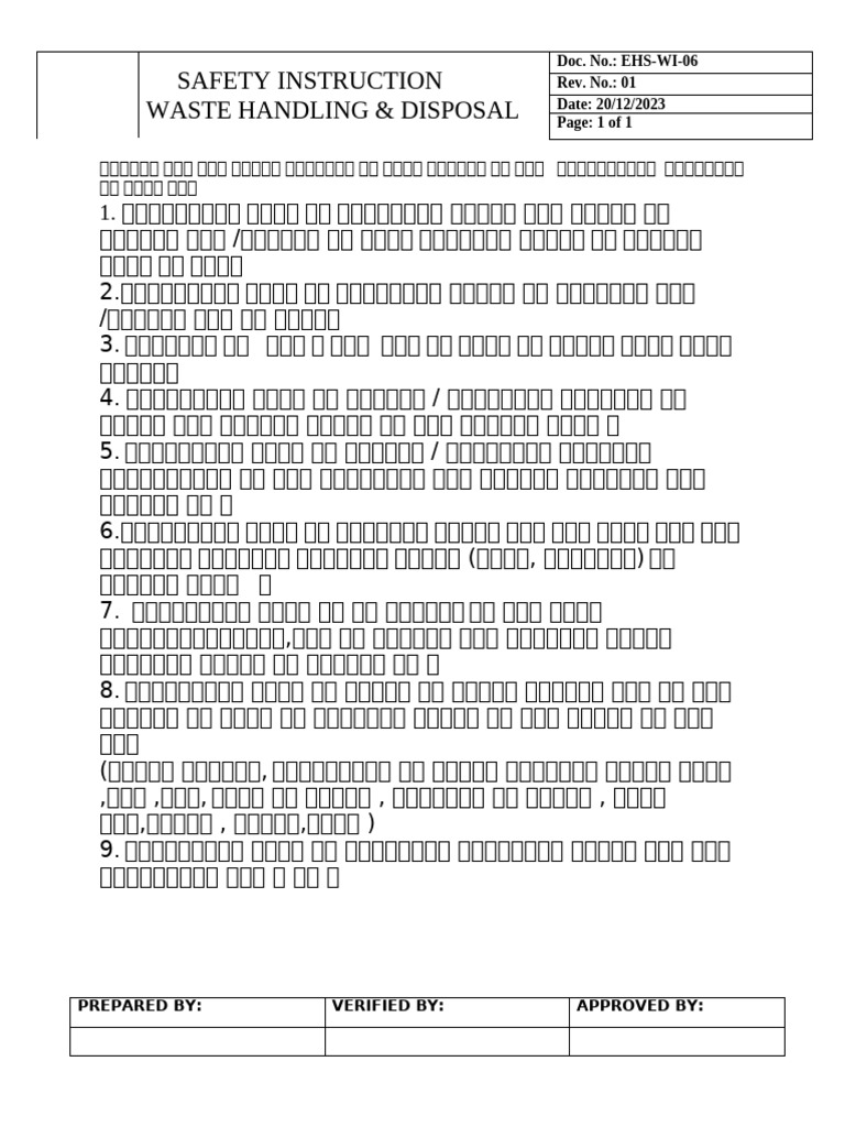 Safety Instruction WASTE HANDLING AND DISPOSAL | PDF