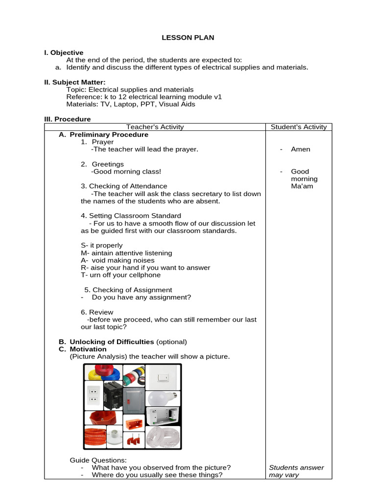 Asoy, Rachel LP EIM Supplies and Materials | PDF | Electrical Wiring | Electrical Connector