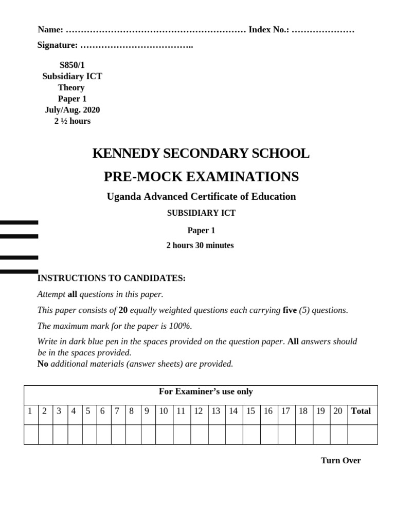 S.6 Pre Mock Examination Ict P1 | PDF | Printer (Computing) | Input/Output