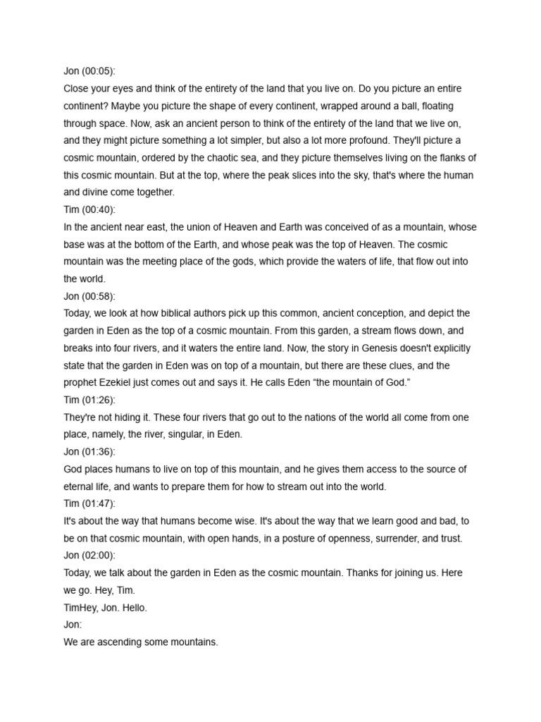 The Mountain E3 FINAL TRANSCRIPT | PDF | Garden Of Eden | Book Of Exodus
