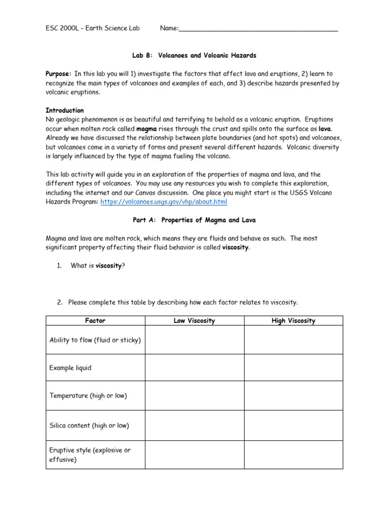 Lab 8 - Volcanoes and Volcanic Hazards | PDF | Volcano | Lava