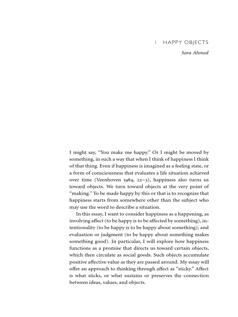 AHMED 2010 Happy Objects The Affect Theory Reader | PDF | Happiness ...