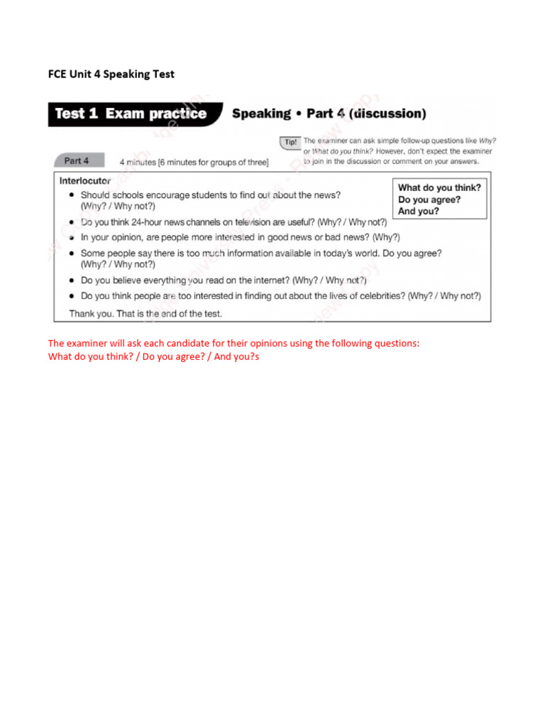 FCE Unit 4 Speaking Test | PDF