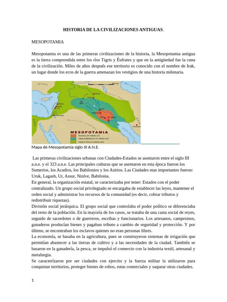 Civilizaciones Antiguas: Mesopotamia, Egipto y Grecia | PDF ...