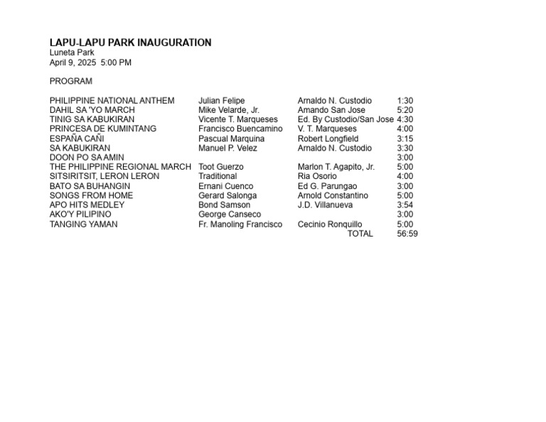 Lapu Lapu Inauguration Program | PDF