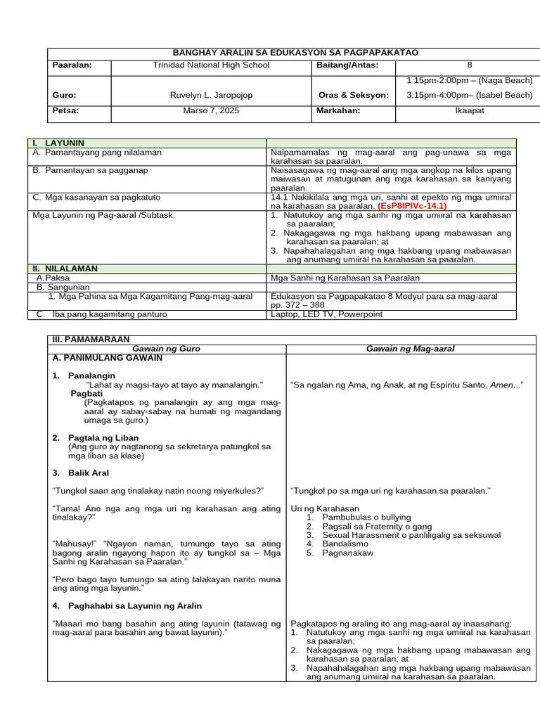 Esp 8 (Ikalimang Araw) | PDF