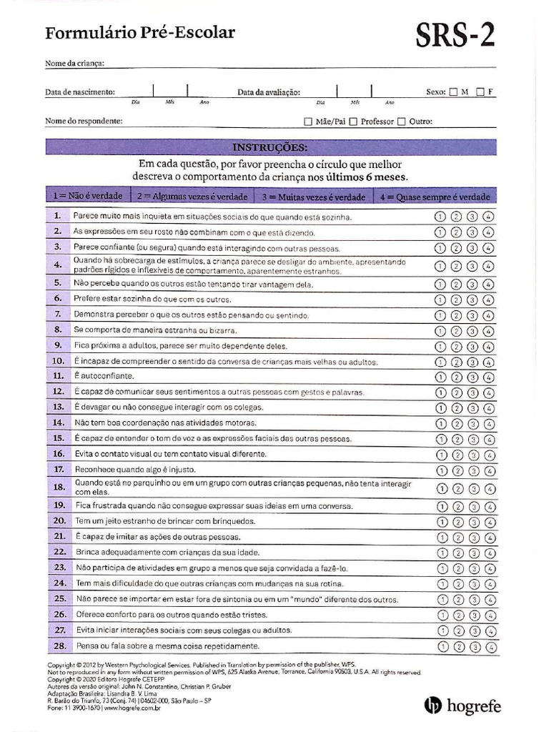 SRS-2 Pré Escolar | PDF
