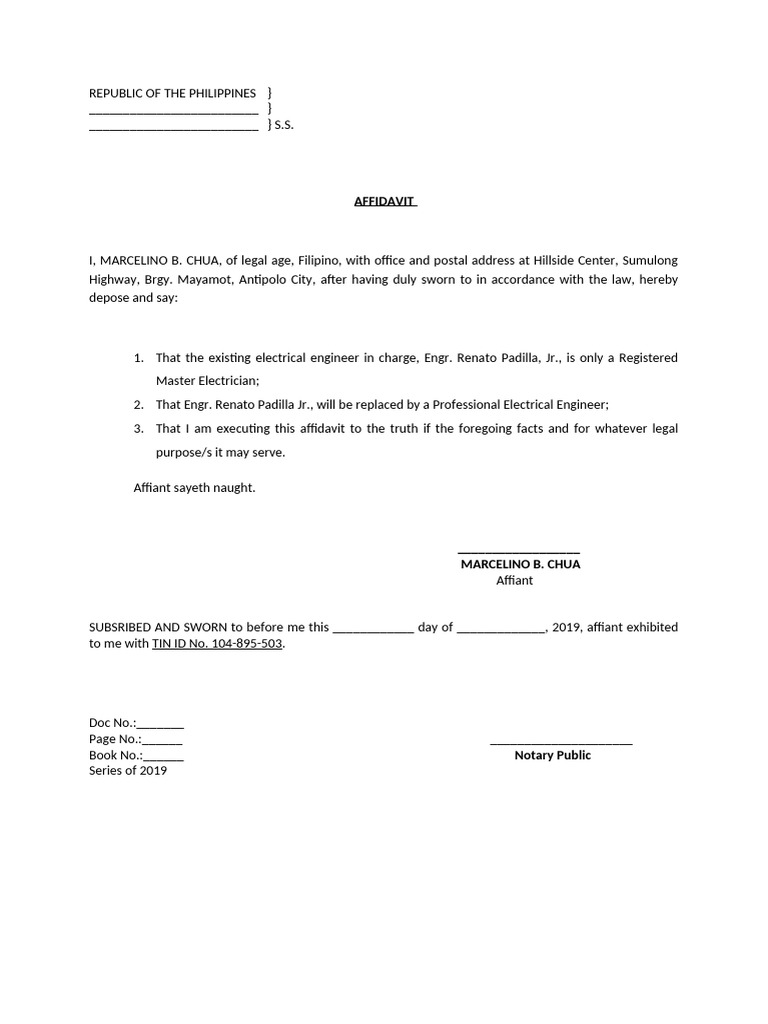 AFFIDAVIT OF CHANGE OF ENGINEER MAR CHUA | PDF