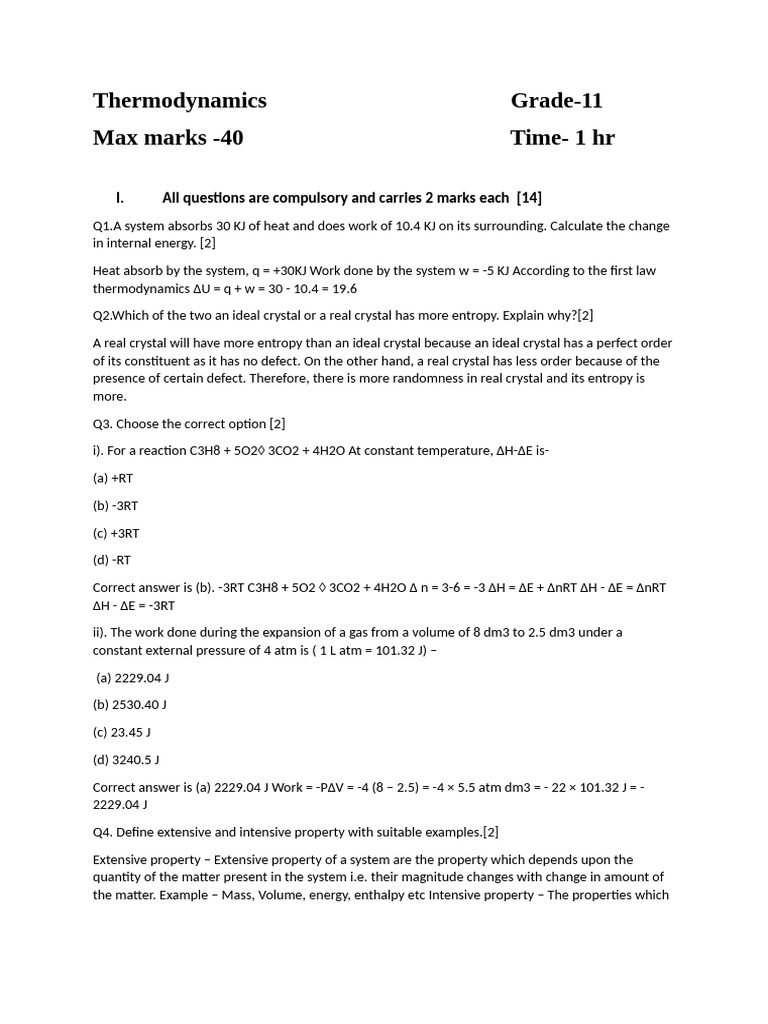 Thermodynamics Answerkey | PDF | Enthalpy | Heat