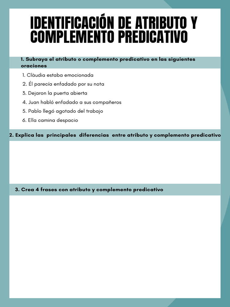 Atributo y Complemento Predicativo: Ejercicios | PDF