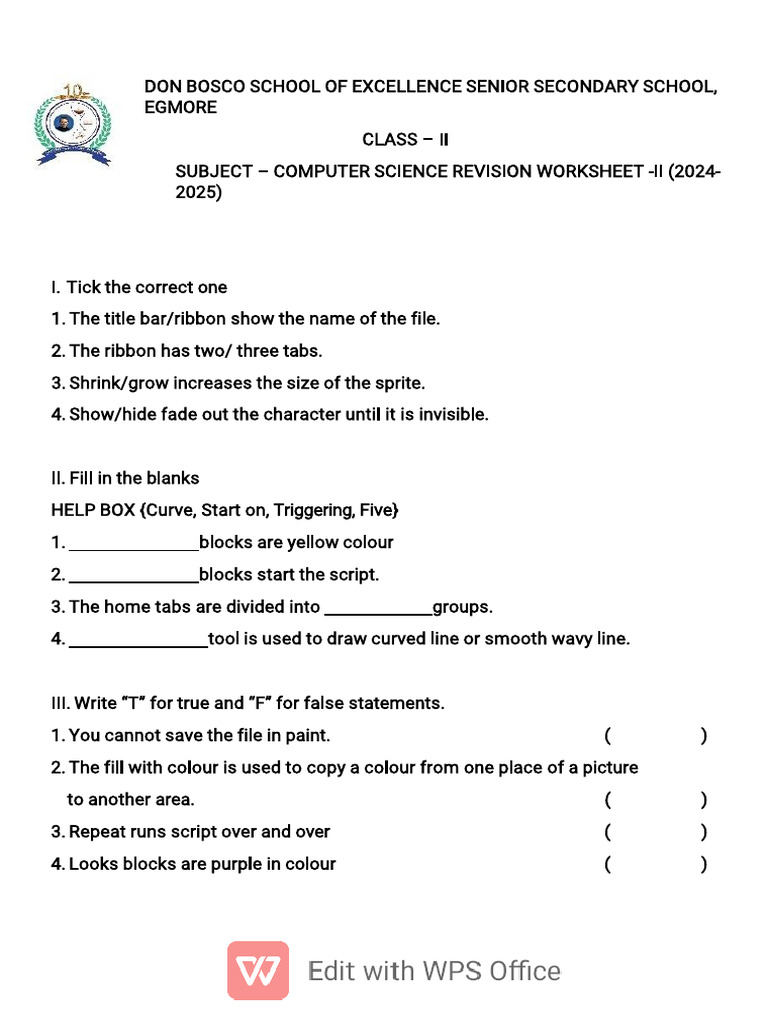 Class II Revision Worksheet 2 | PDF