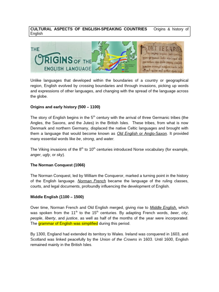 Origins History of English | PDF | English Language | British Empire