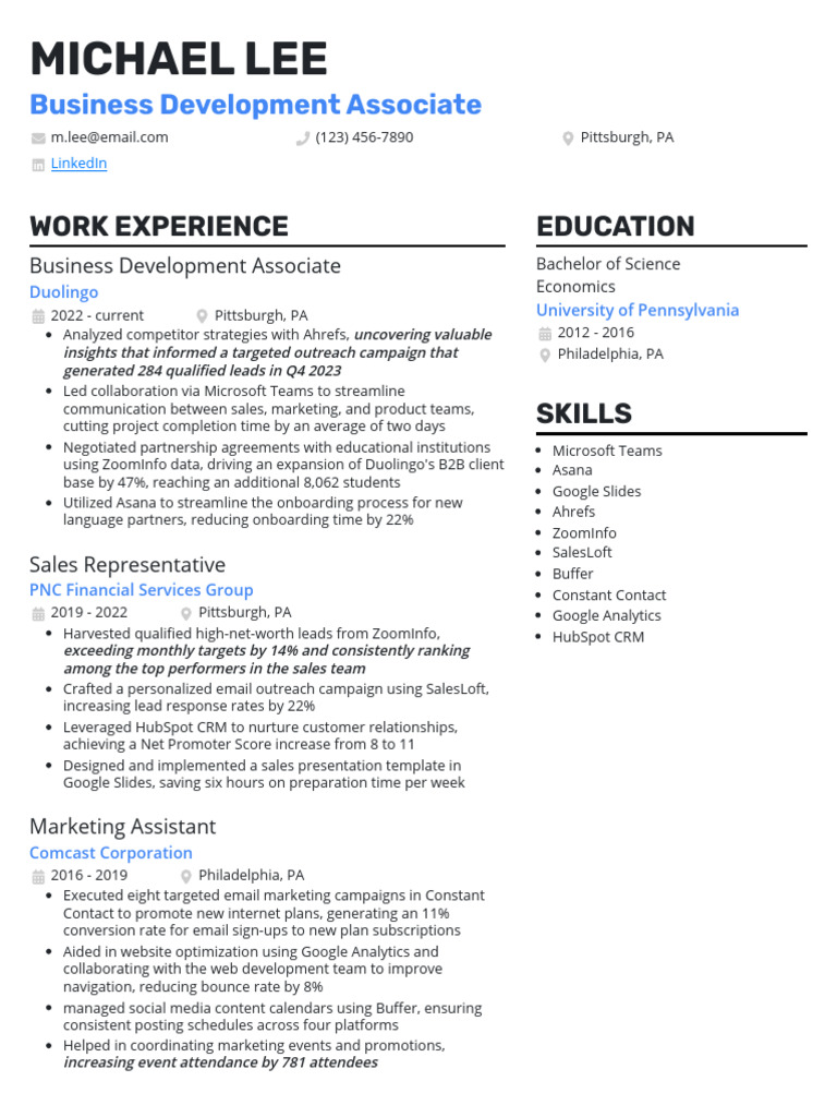 Business Development Associate Resume | PDF | Customer Relationship ...