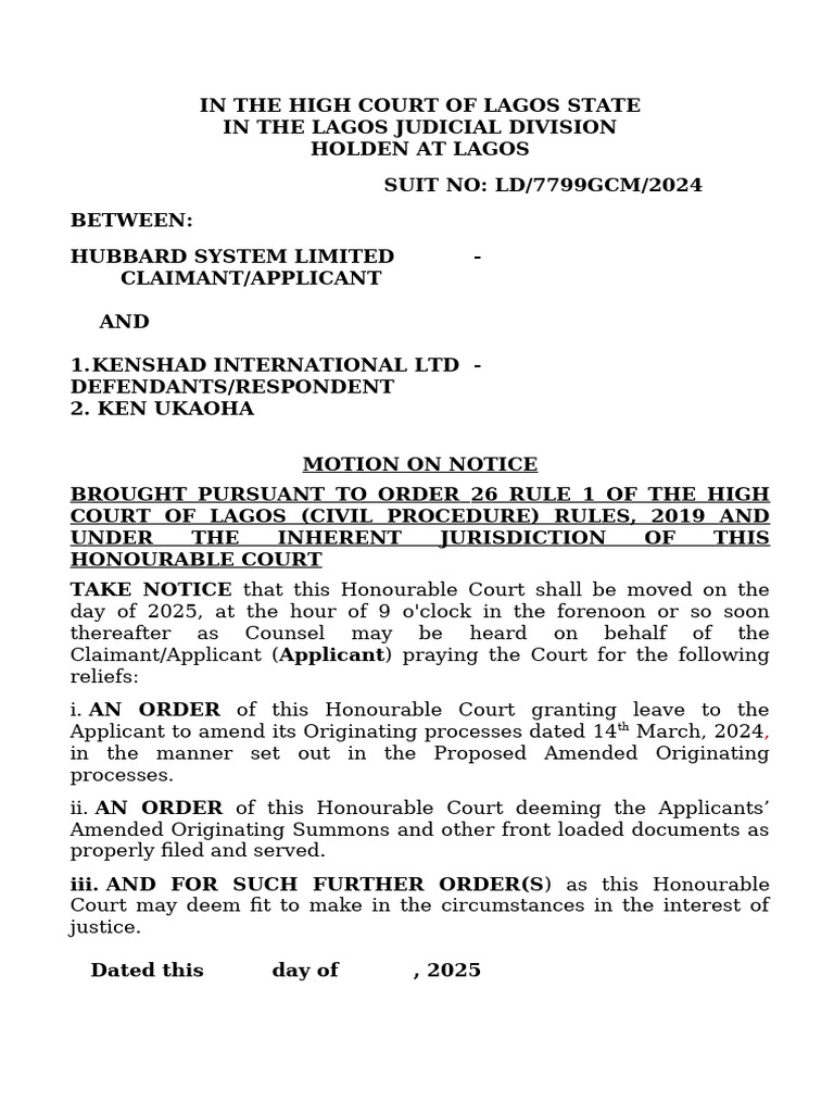 Amended Motion On Notice | PDF | Damages | Legal Remedy