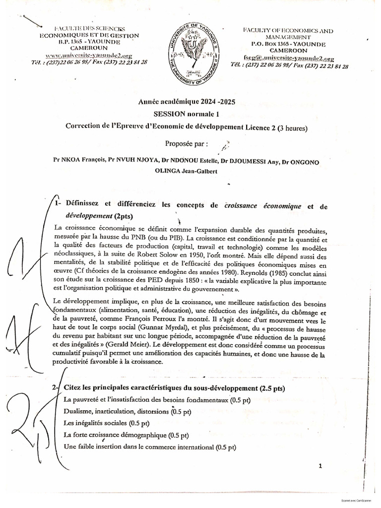 Correction SN Économie Du Développement | PDF