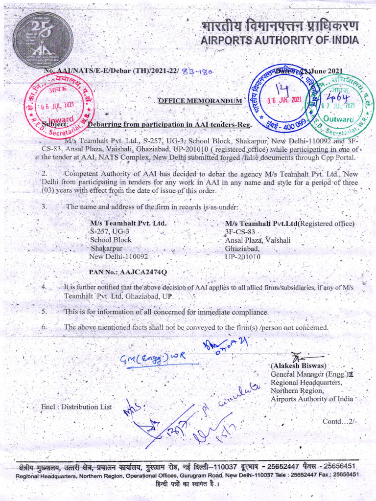 Debarring From Participation in AAI Tenders-Reg | PDF