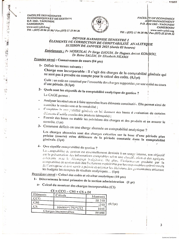 Correction SN Comptabilité Analytique | PDF