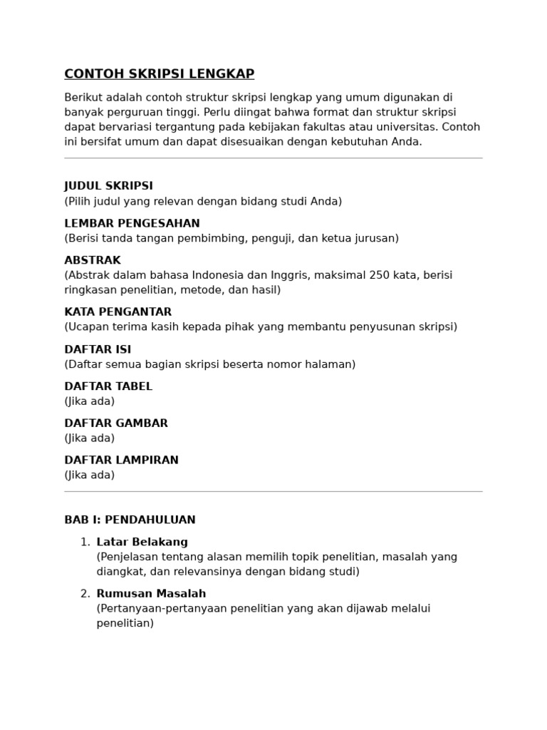 Contoh Skripsi Lengkap dan Struktur | PDF