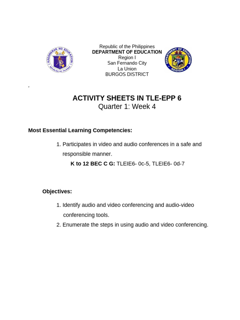 TLE-EPP 6: Audio-Video Conferencing Guide | PDF | Videotelephony | Internet