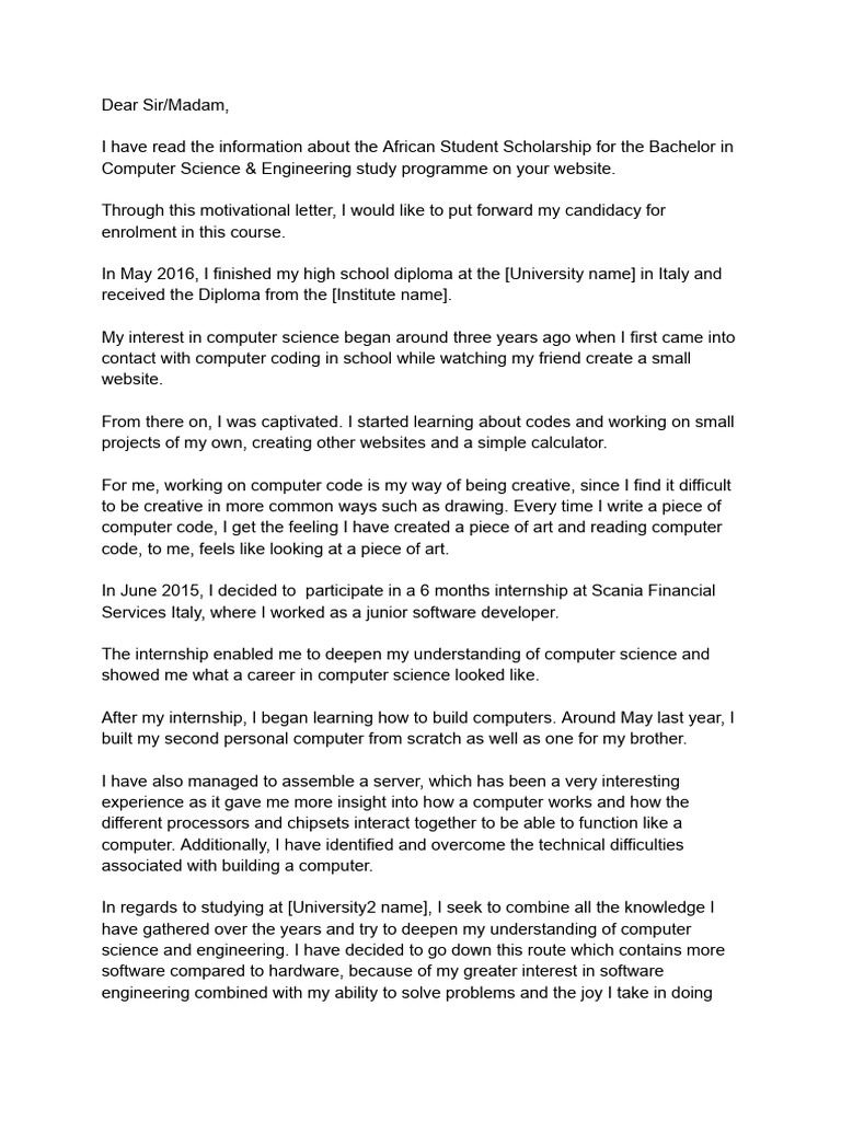 motivation-letter-for-computer-science-scholarship | PDF | Computer ...